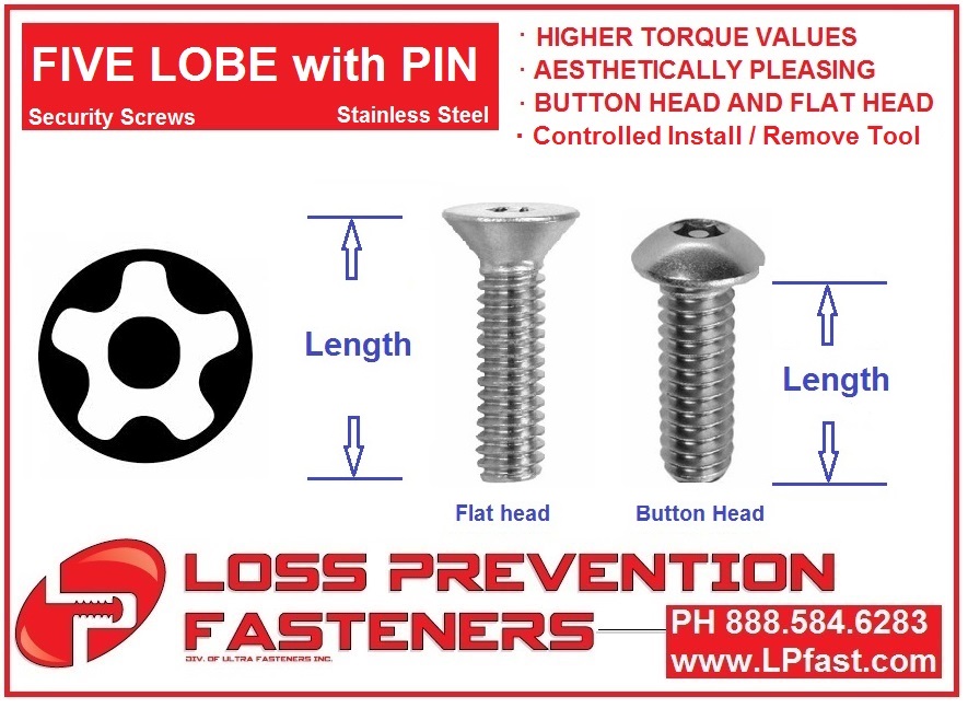 Ultra 5 Lobe® Pin Security Screws - Loss Prevention Fasteners
