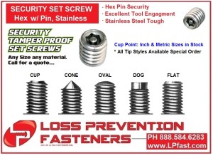 Security Set Screws - Loss Prevention Fasteners