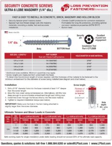 Anti-theft Concrete Screws - Loss Prevention Fasteners