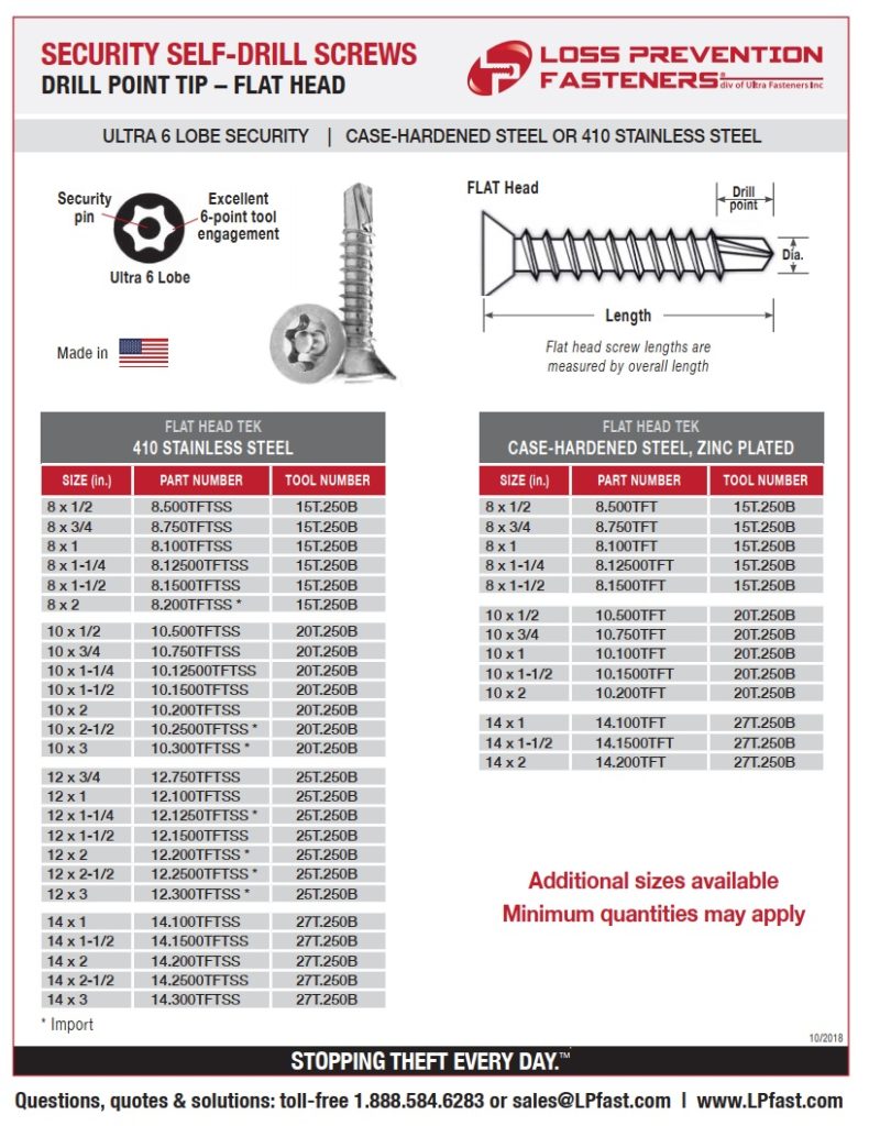 Screws - Self Driller Tek - Loss Prevention Fasteners